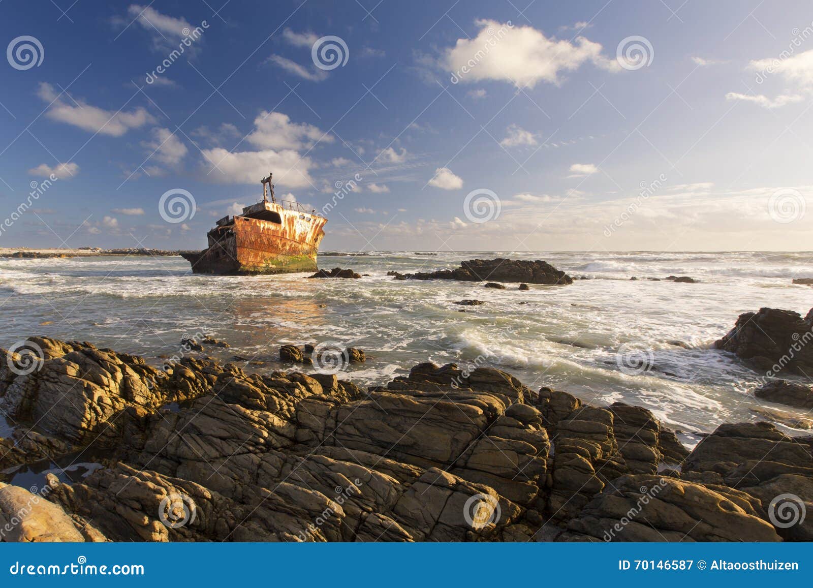 Old Shipwreck Long Exposure on the Rocks Sunset Stock Image - Image of ...