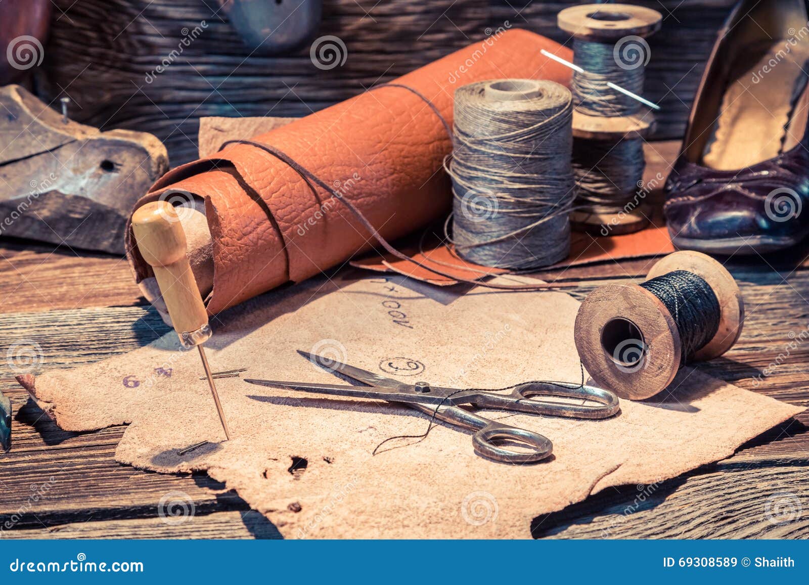 Old Shoemaker Workshop with Tools, Shoes and Laces Stock Image - Image ...