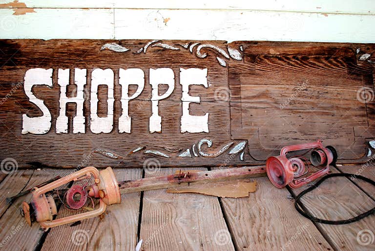 Old Shoppe Sign stock image. Image of lantern, wooden - 13222483