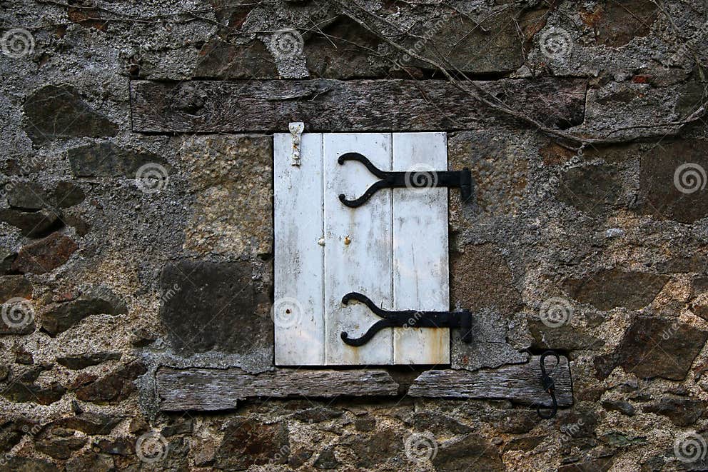 Old Shuttered Window and Old Stonework, France Stock Image - Image of ...