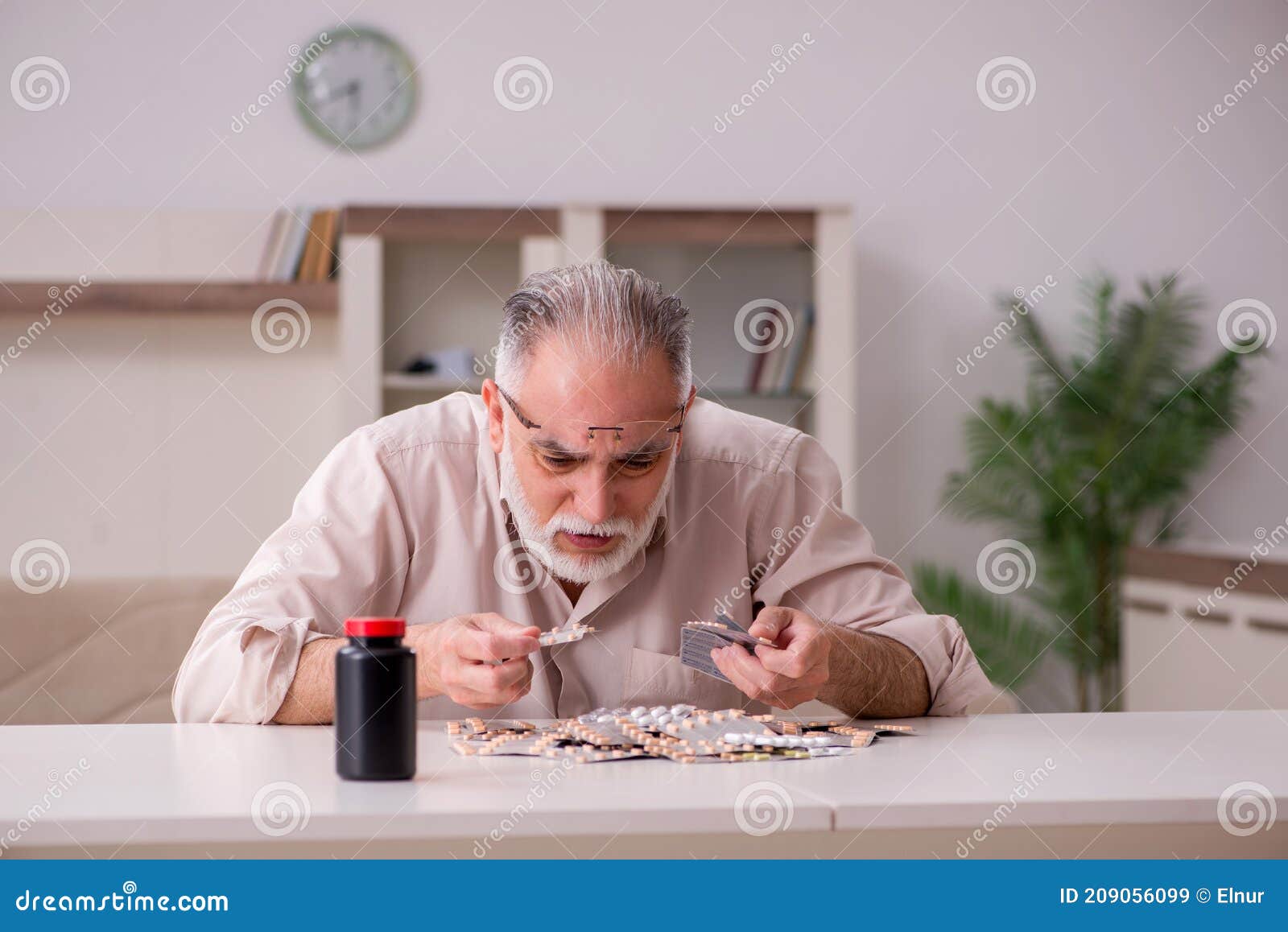 Old Sick Man Suffering at Home Stock Image - Image of prescription ...