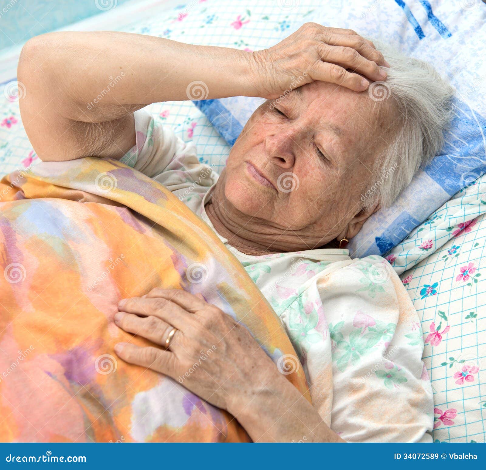 Old Sick Woman Lying at Bed Stock Image - Image of laying, person: 34072589