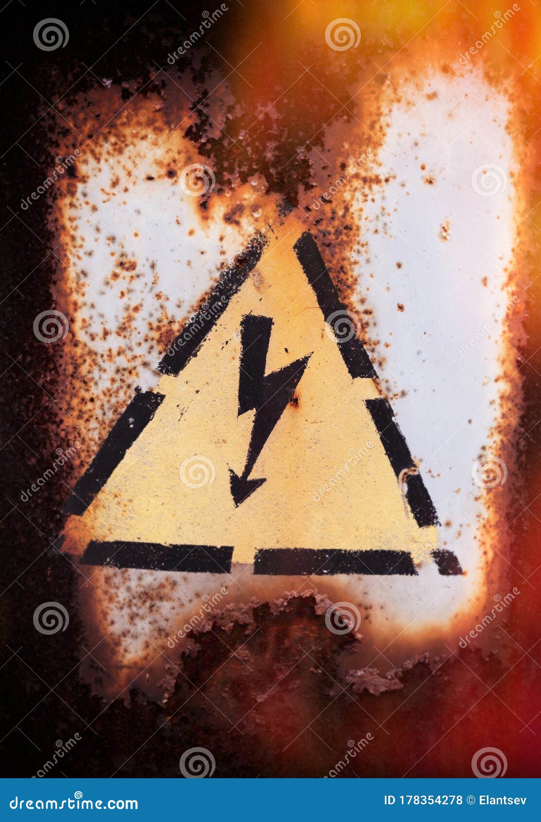 Old Sign of Danger of Electric Shock Covered with Rust. Stock Photo ...