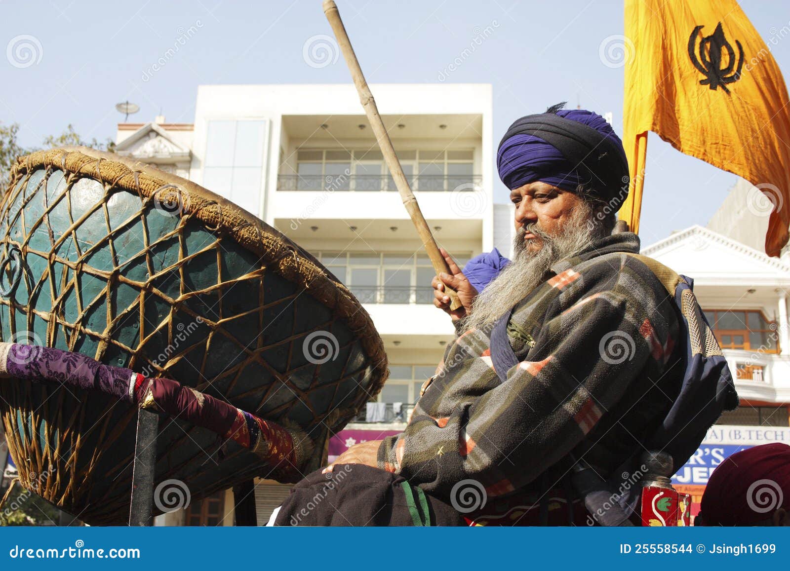 An Old Sikh Gentleman Beating a Huge Drum Nagara Editorial Stock Image ...