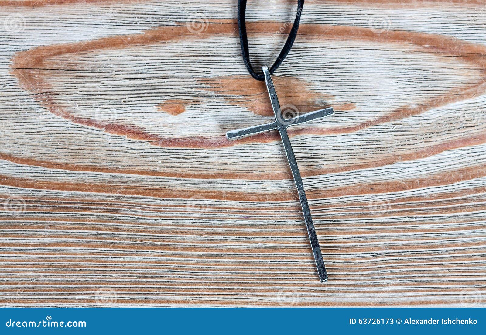 Old Silver Christian Cross on Wood Stock Image - Image of beads ...