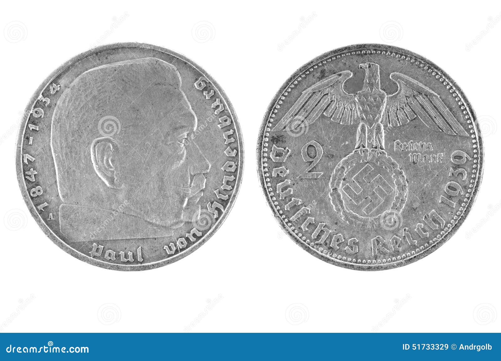 Old Silver Coin Germany 2 Deutsch Marks 1939 Stock Image - Image of ...