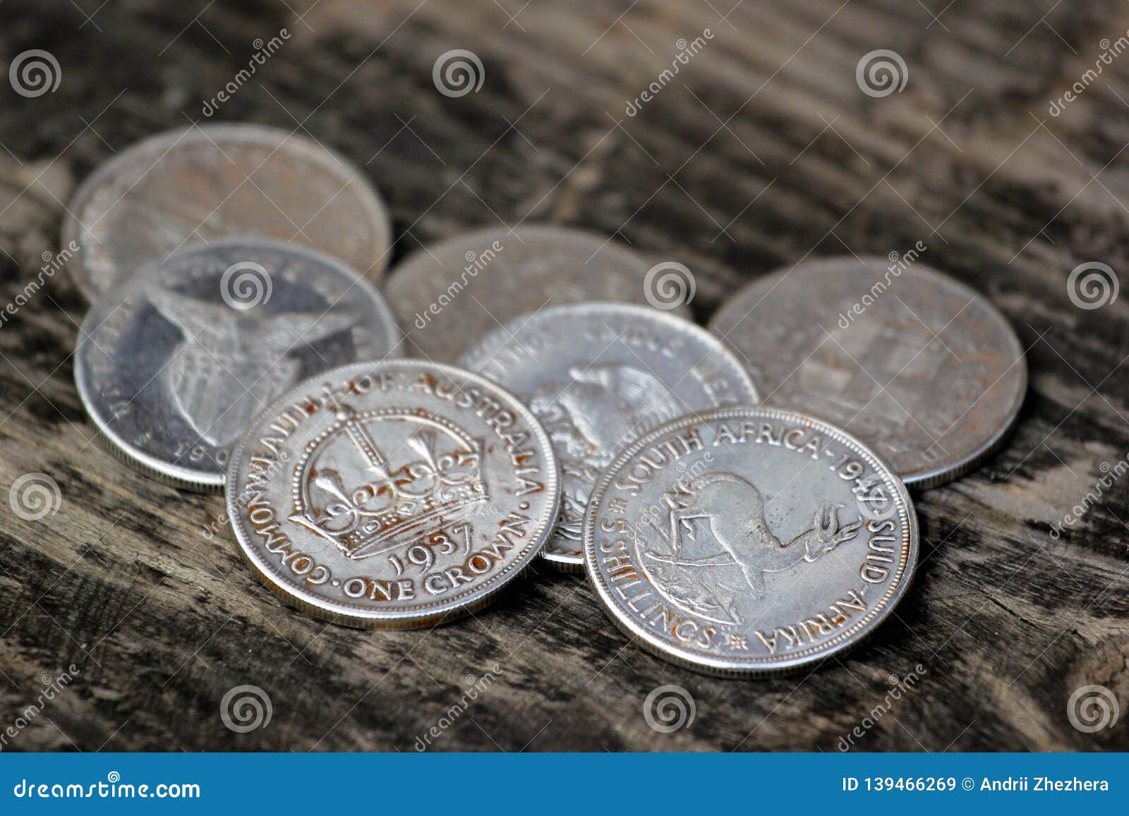 Old Silver Coins As Souvenirs on Wooden Table Stock Image - Image of ...