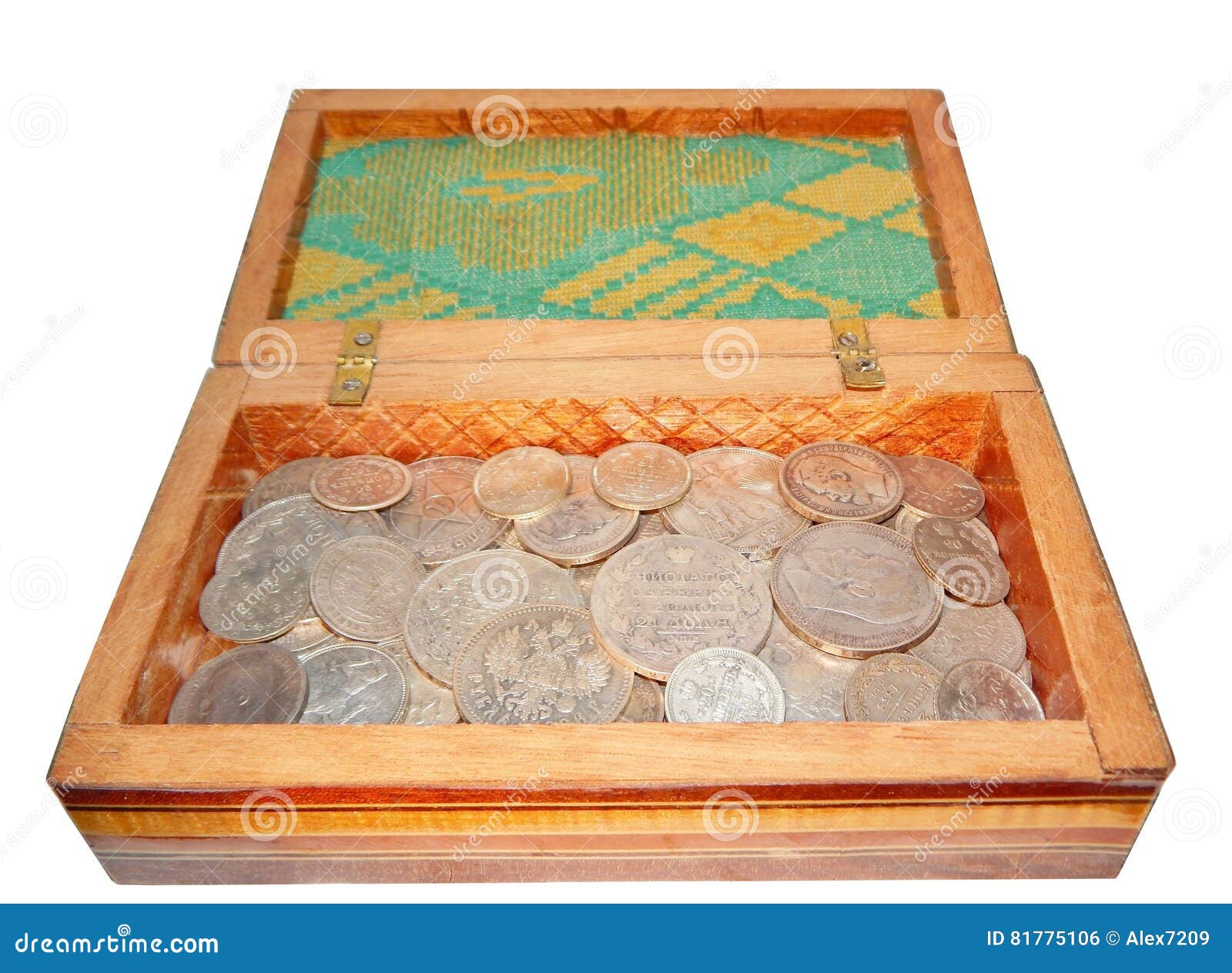 Old silver coins in a box stock photo. Image of business - 81775106