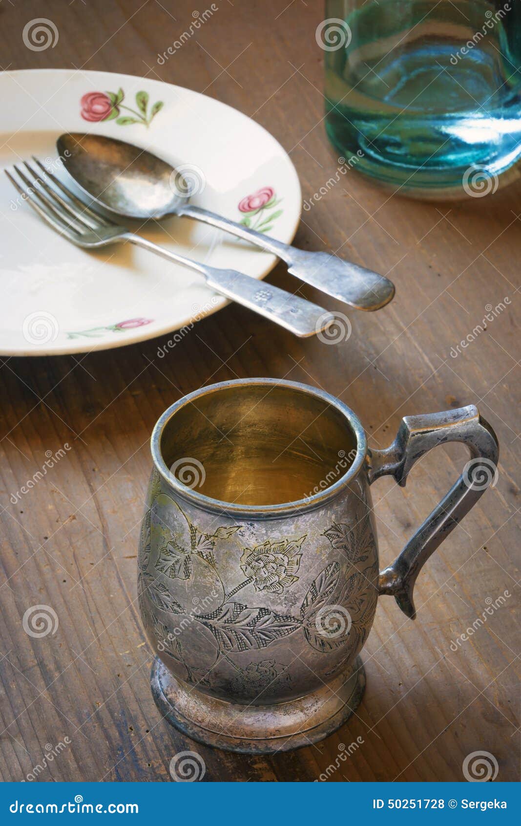 Old silver cup stock photo. Image of vertical, spoon - 50251728