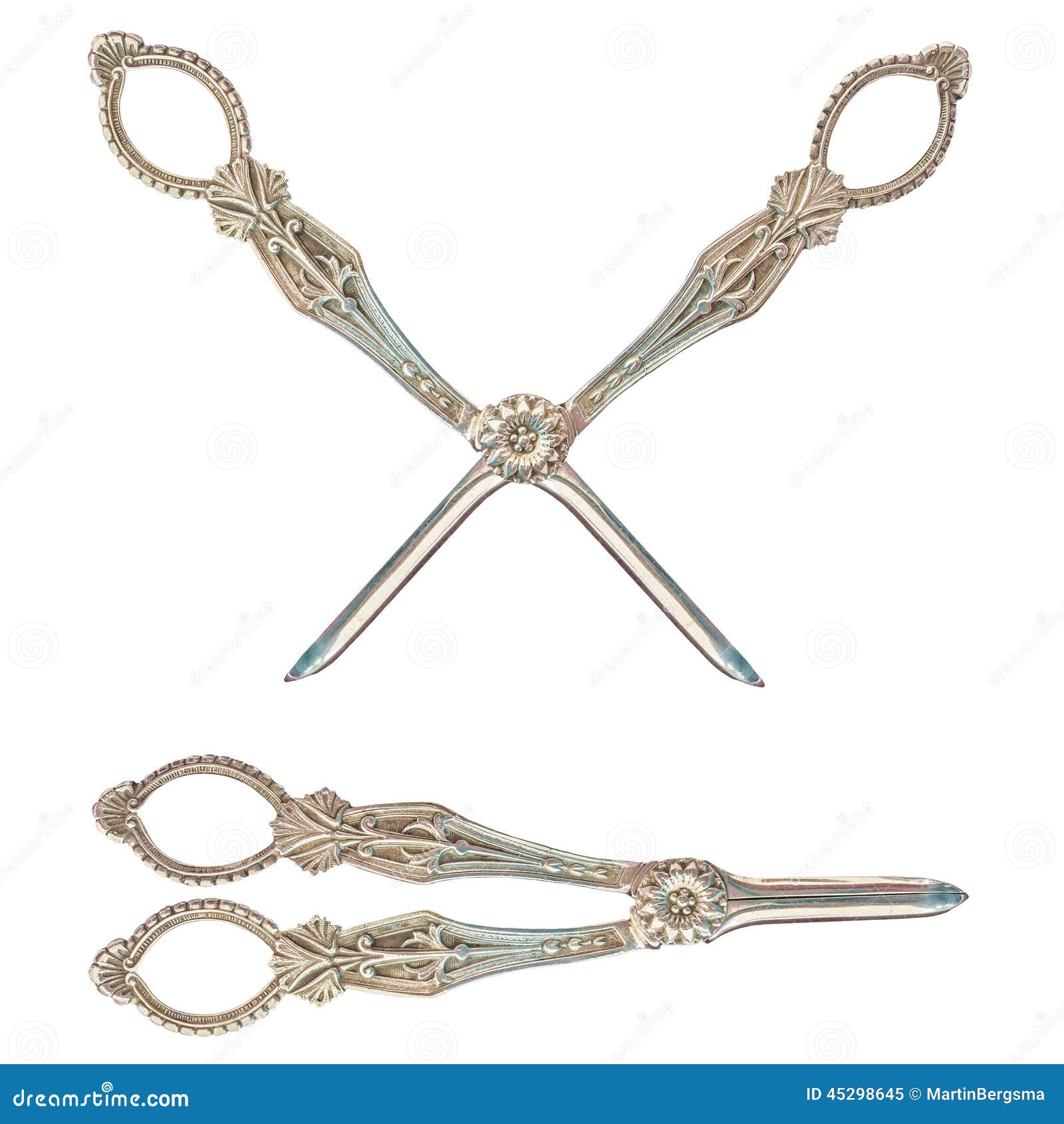 Old Silver Open and Closed Scissors Isolated on White Stock Image ...