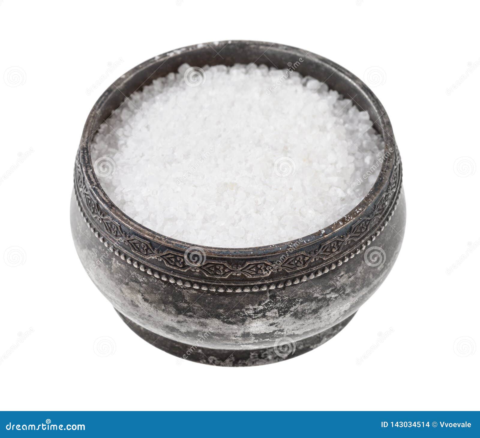 Old Silver Salt Cellar with Grained Rock Salt Stock Photo - Image of ...