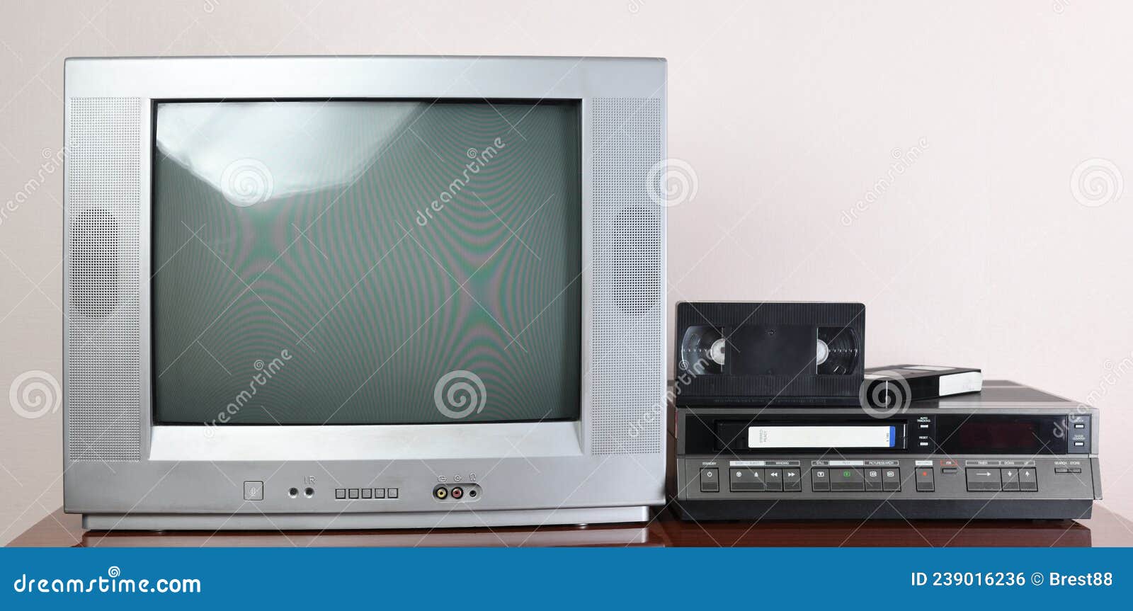 Old Silver Vintage TV with VCR on Wallpaper Background. 1980s,1970s ...