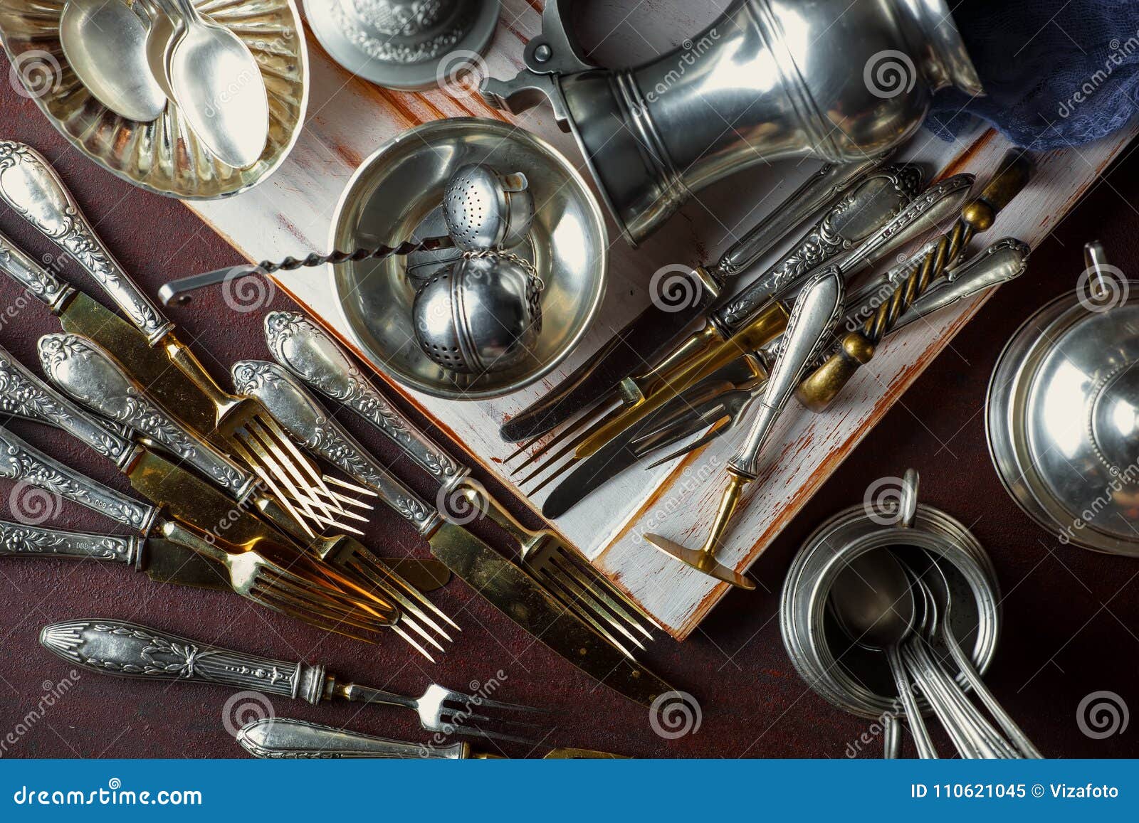 Old silver ware stock image. Image of pattern, spoon - 110621045