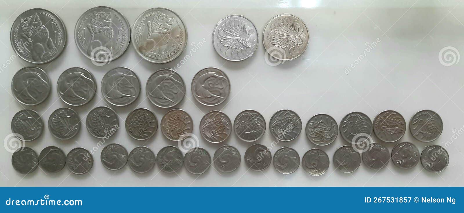 Old Singapore Coins Currency in Different Shape and Size Stock Image ...