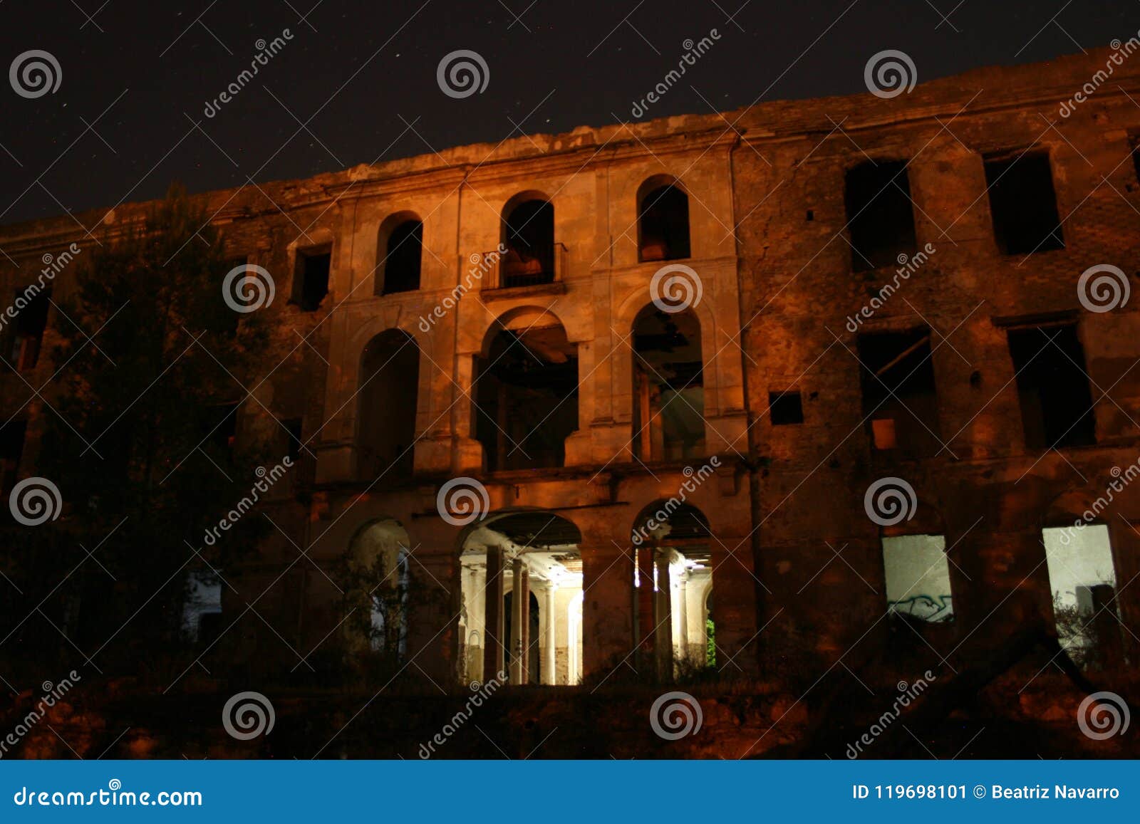 Sinister Abandoned Building In Creepy Lighting Stock Photo ...