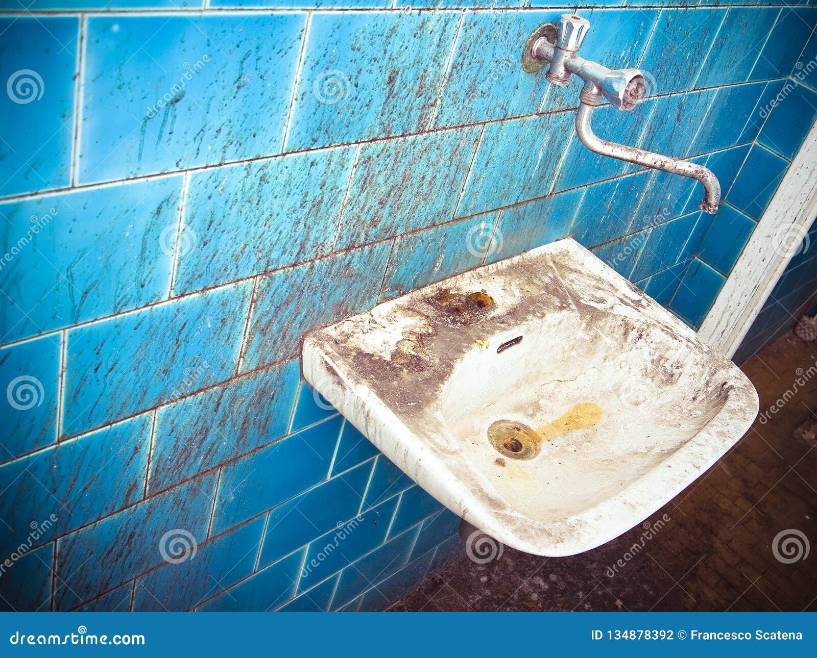 Old Sink in a Public Abandoned Restroom - Toned Image Stock Photo ...