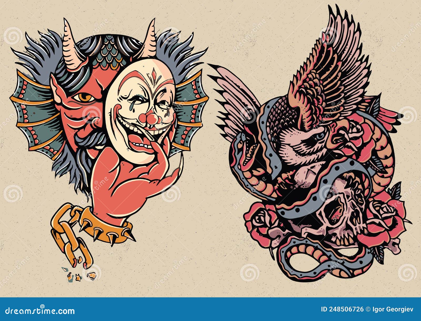 Old Skool Tatoo flash set stock vector. Illustration of octo - 248506726