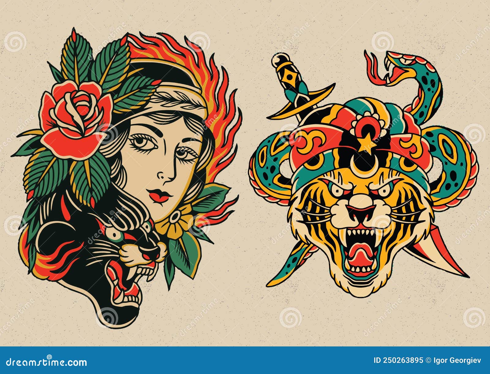 Old Skool Tatoo flash set stock vector. Illustration of heavy - 250263895