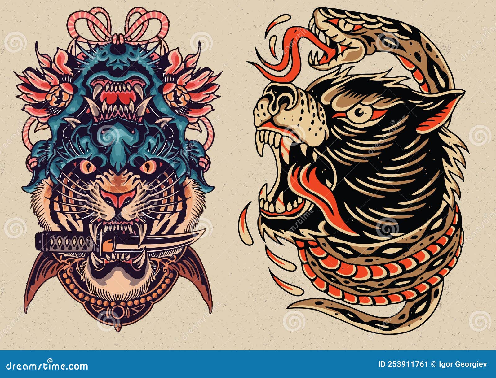 Old Skool Tatoo flash set stock vector. Illustration of horror - 253911761