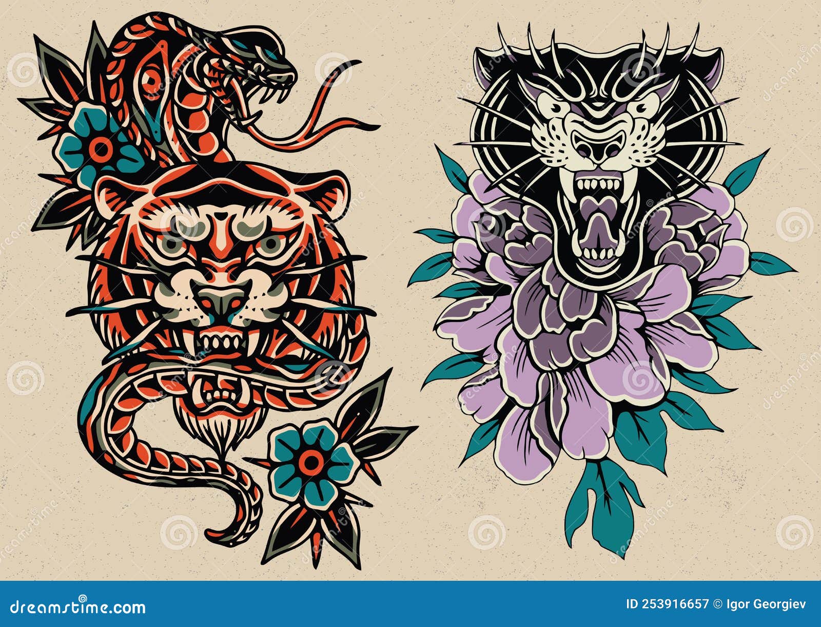 Old Skool Tatoo flash set stock vector. Illustration of gorilla - 253916657