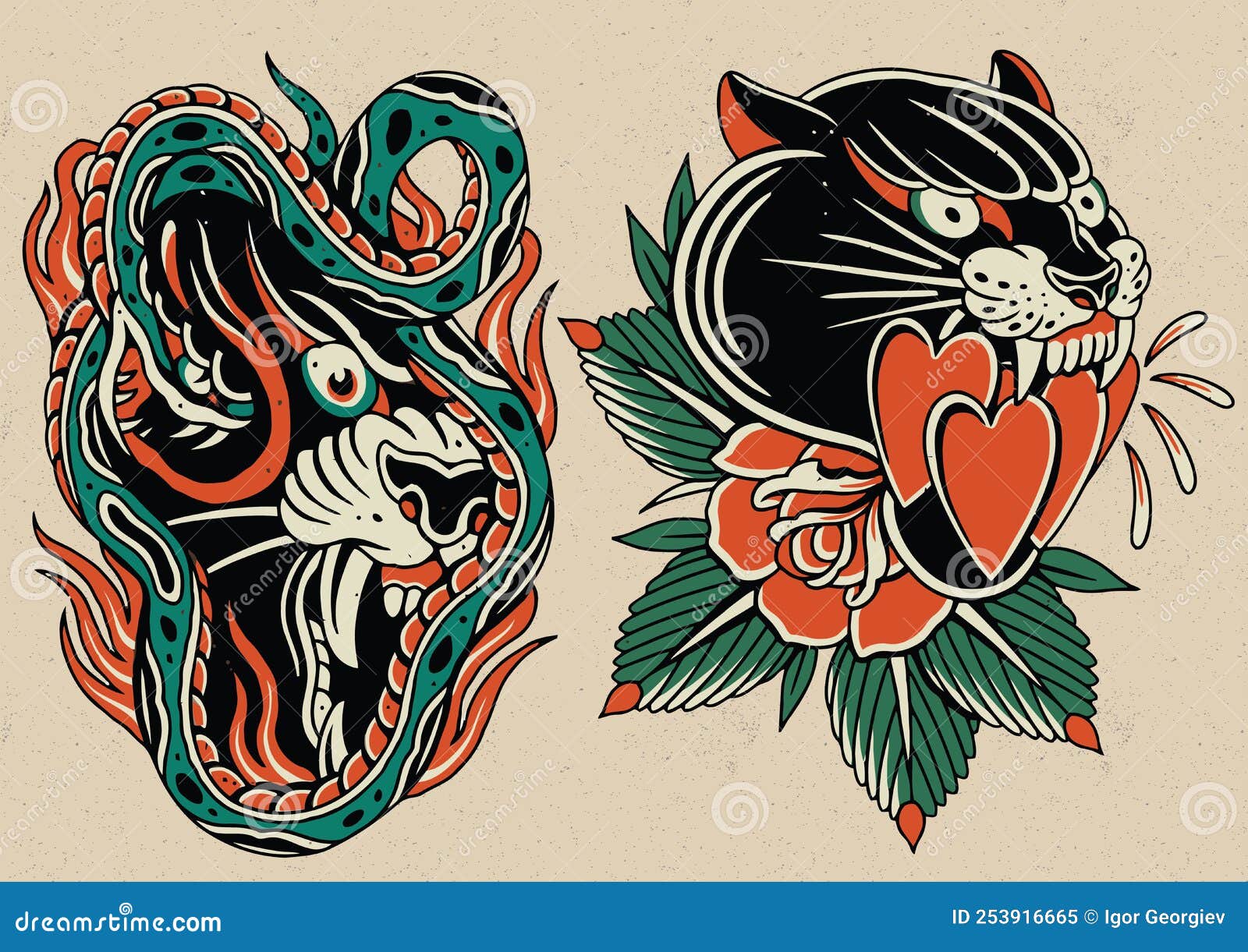Old Skool Tatoo Flash Set Stock Vector Illustration Of Eagle 253916665