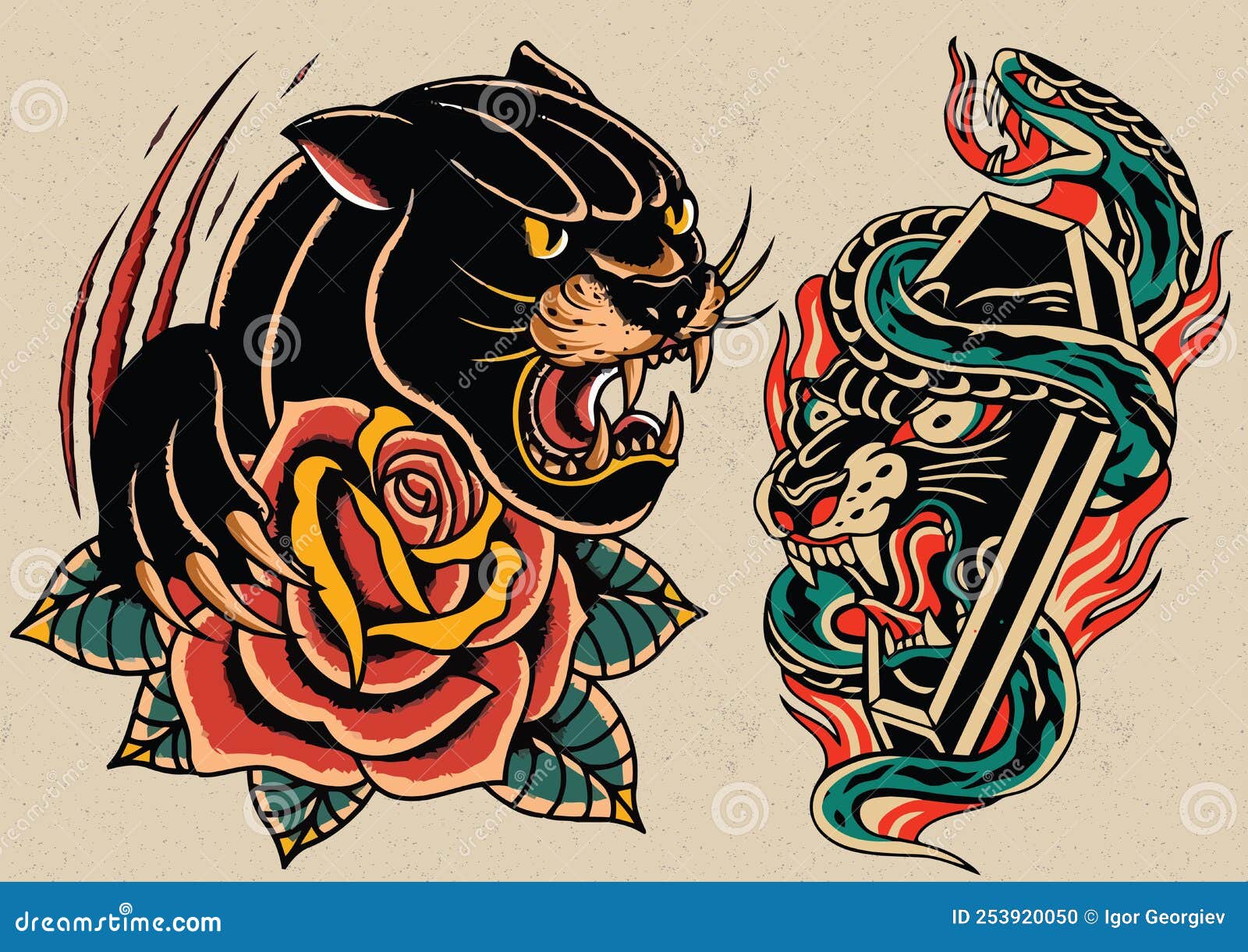 Old Skool Tatoo flash set stock vector. Illustration of horror - 253920050