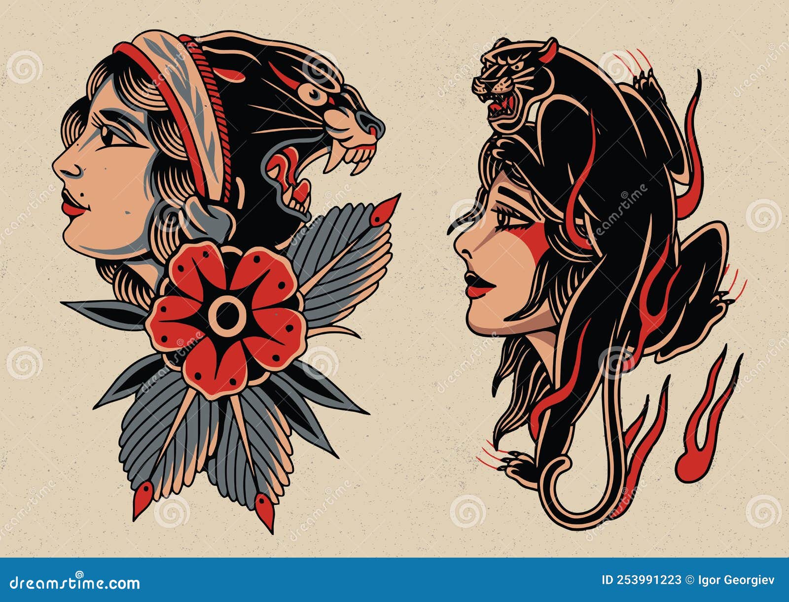 Old Skool Tatoo flash set stock vector. Illustration of crocodile ...