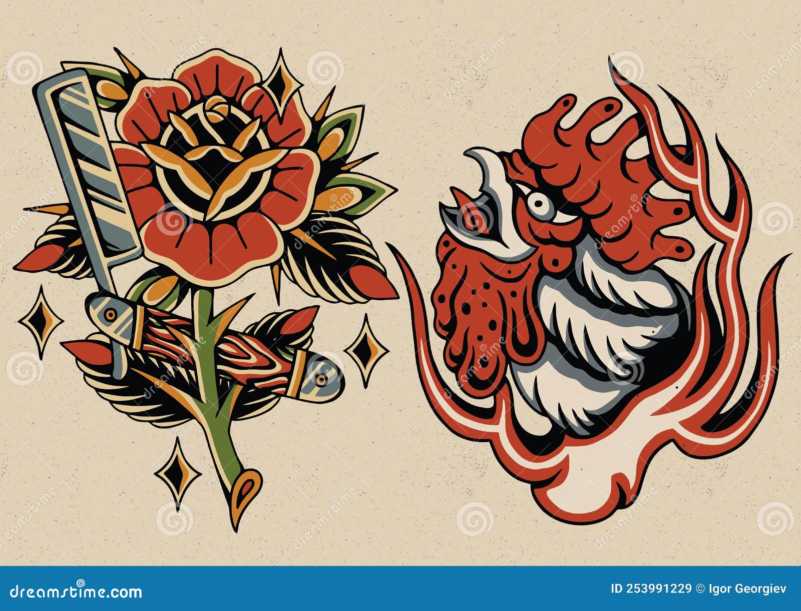 Old Skool Tatoo flash set stock vector. Illustration of gorilla - 253991229