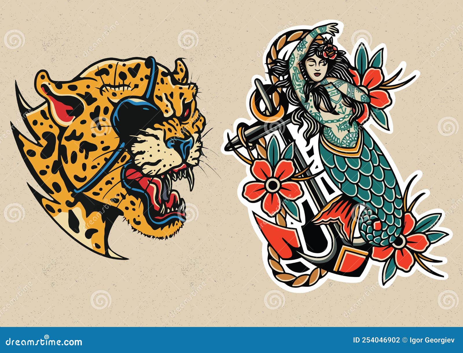Old Skool Tatoo flash set stock vector. Illustration of flower - 254046902