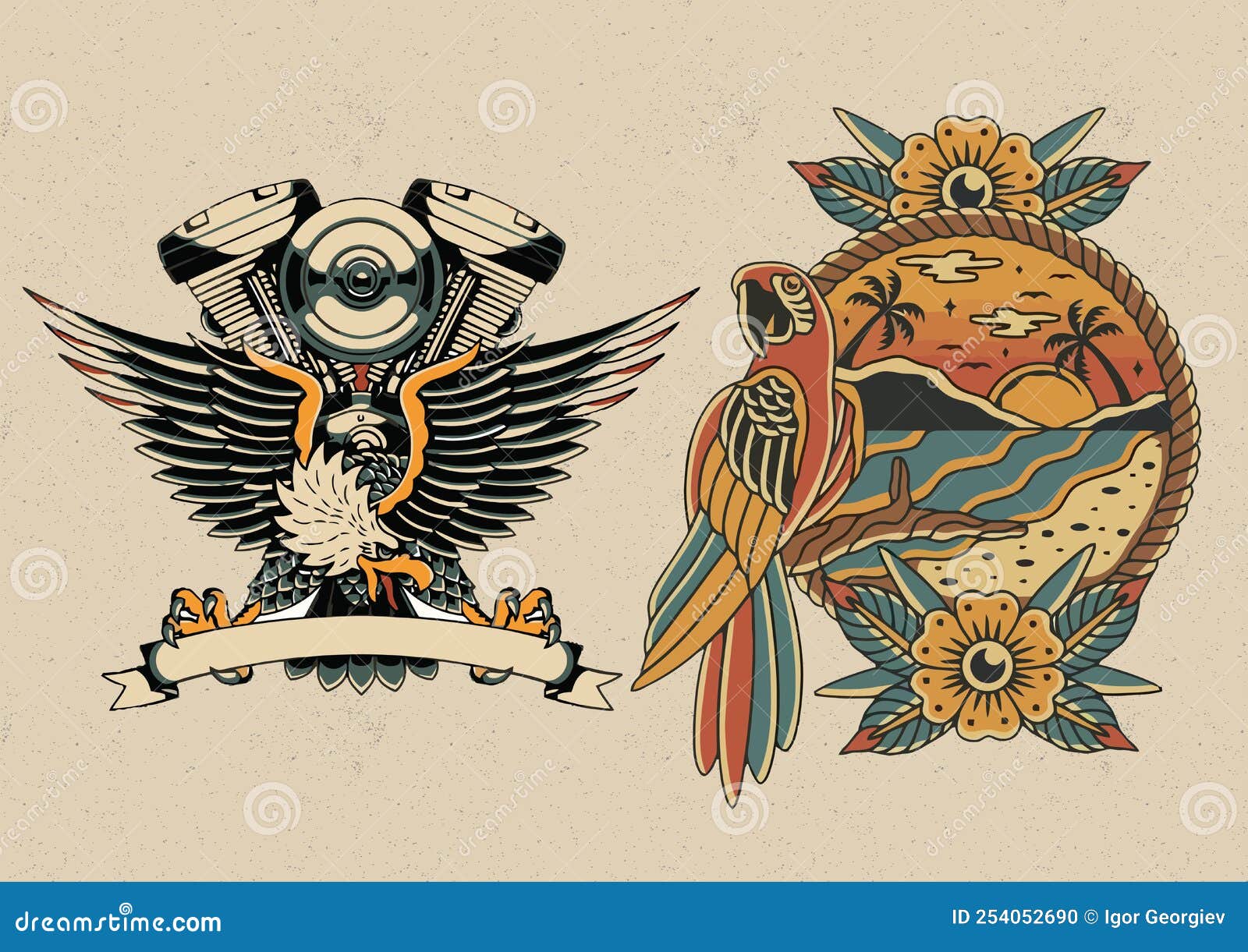 Old Skool Tatoo flash set stock vector. Illustration of harley - 254052690