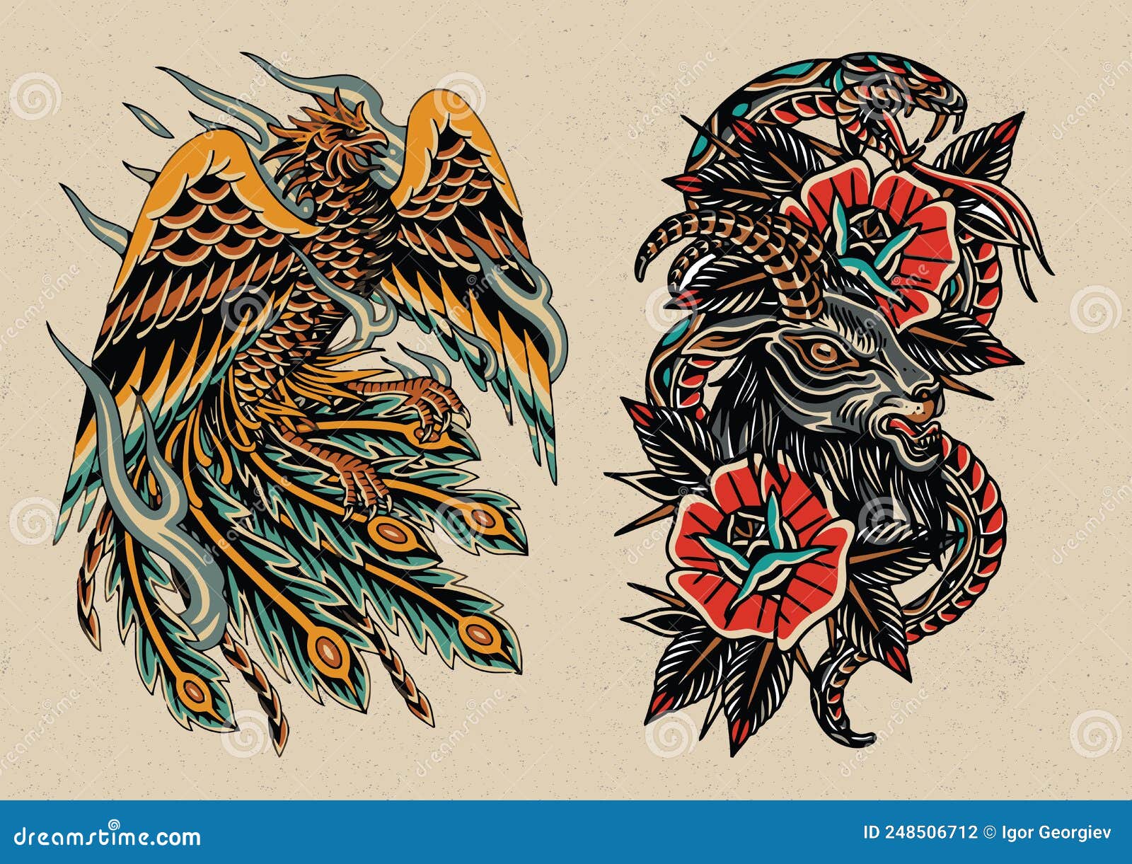 Old Skool Tatoo flash set stock vector. Illustration of bird - 248506712