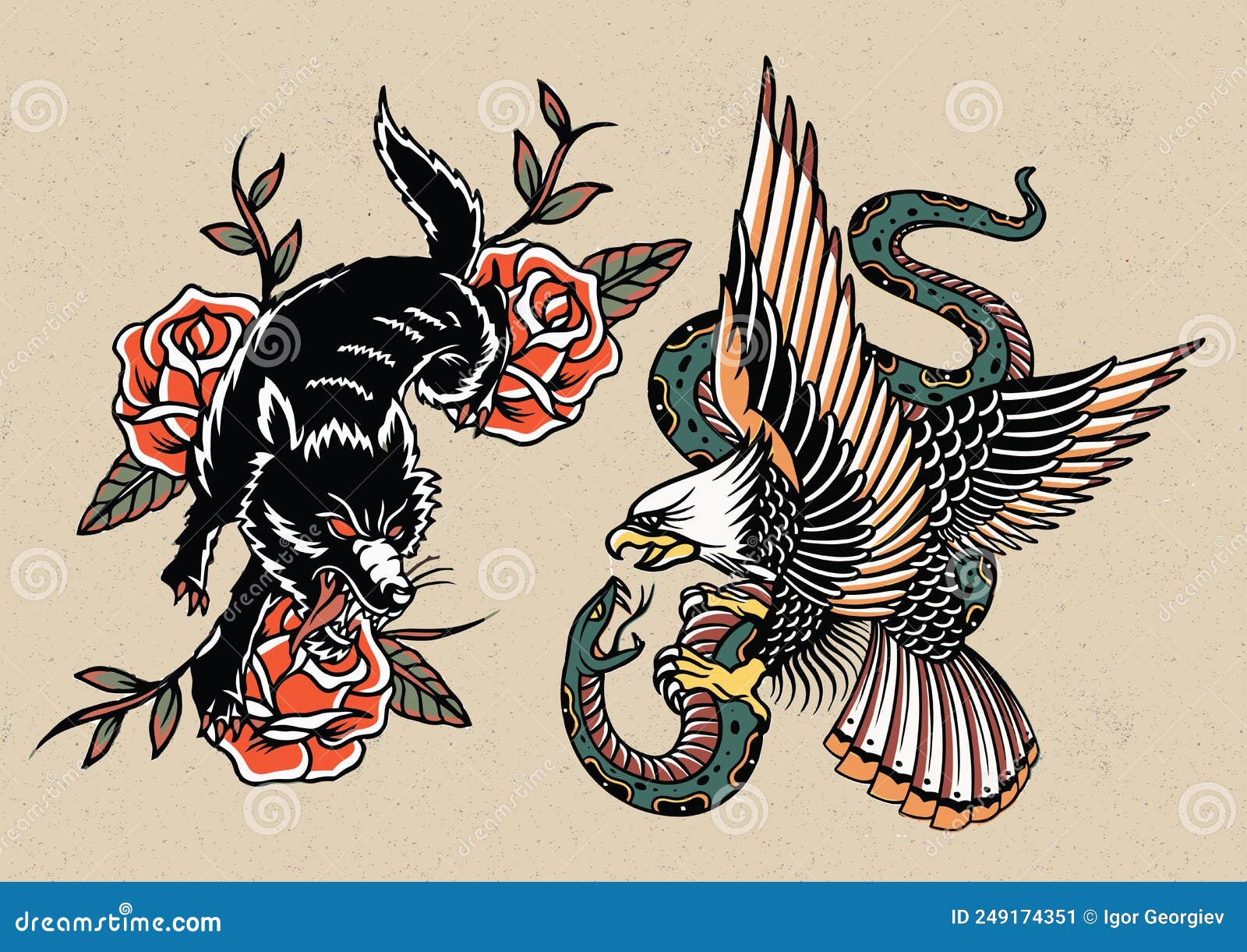 Old Skool Tatoo flash set stock vector. Illustration of america - 249174351