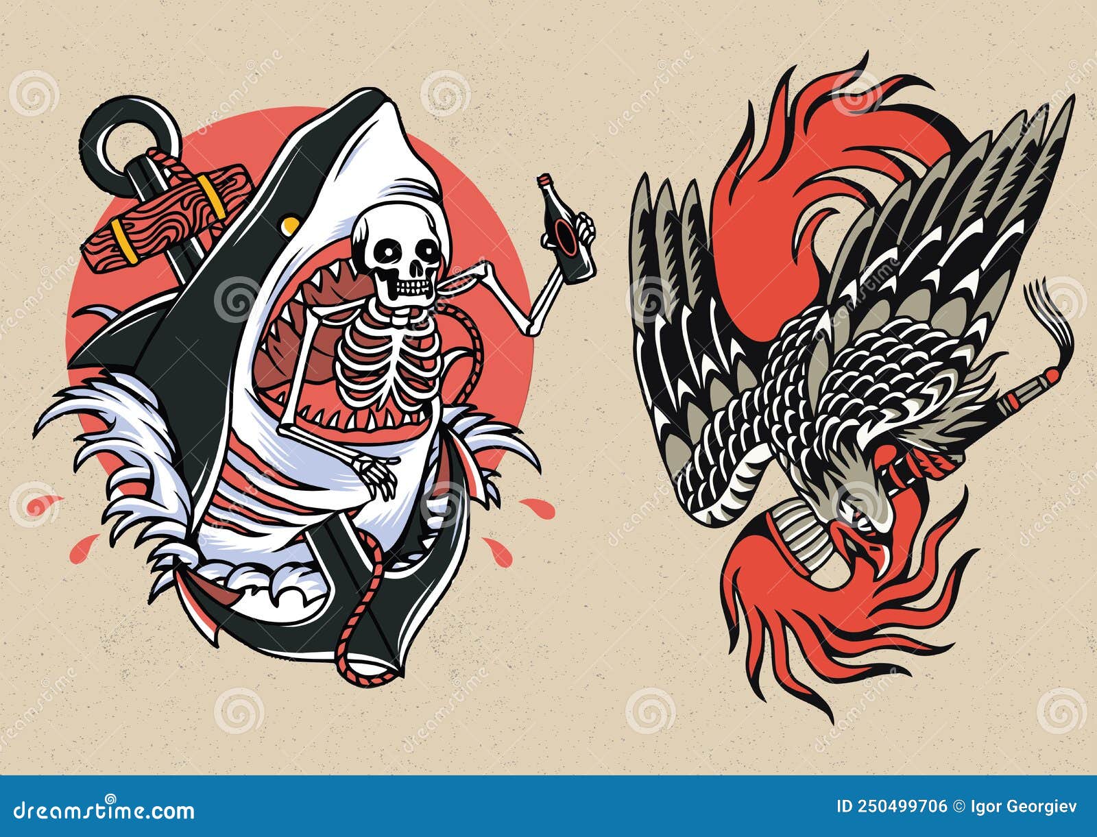 Old Skool Tatoo Flash Set Stock Vector Illustration Of Flash 250499706