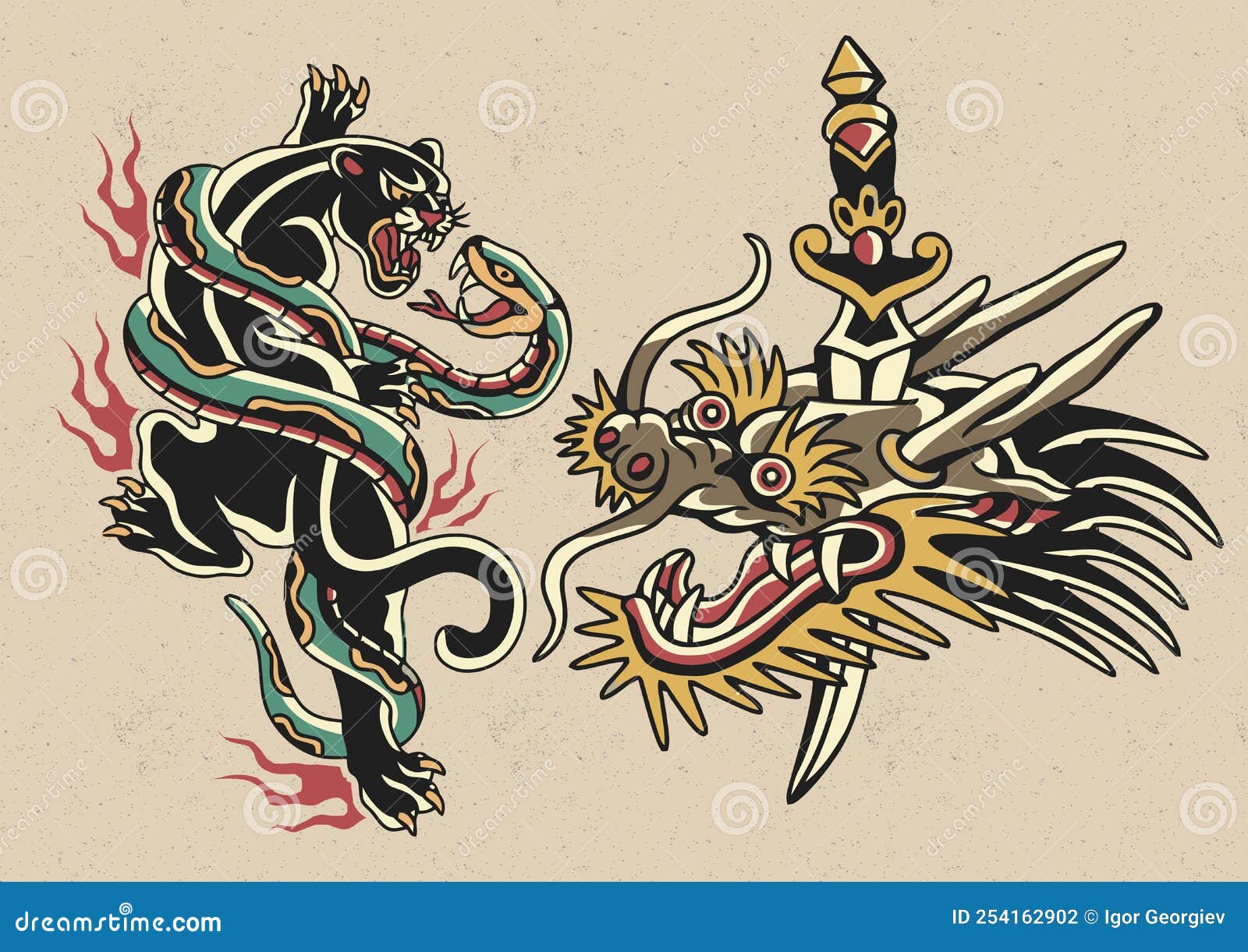 Old Skool Tattoo flash set stock vector. Illustration of fire - 254162902