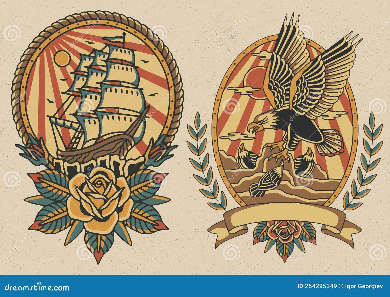 Old Skool Tattoo flash set stock vector. Illustration of frog - 254295349