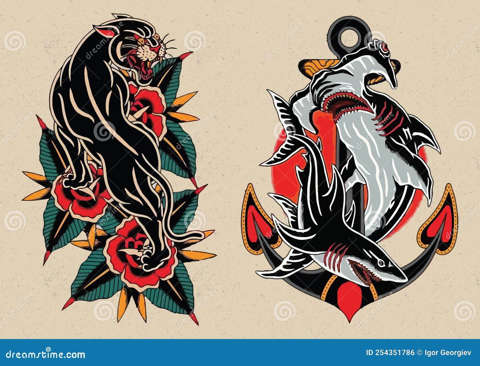 Old Skool Tattoo Flash Set Vector Illustration Poster Template ...