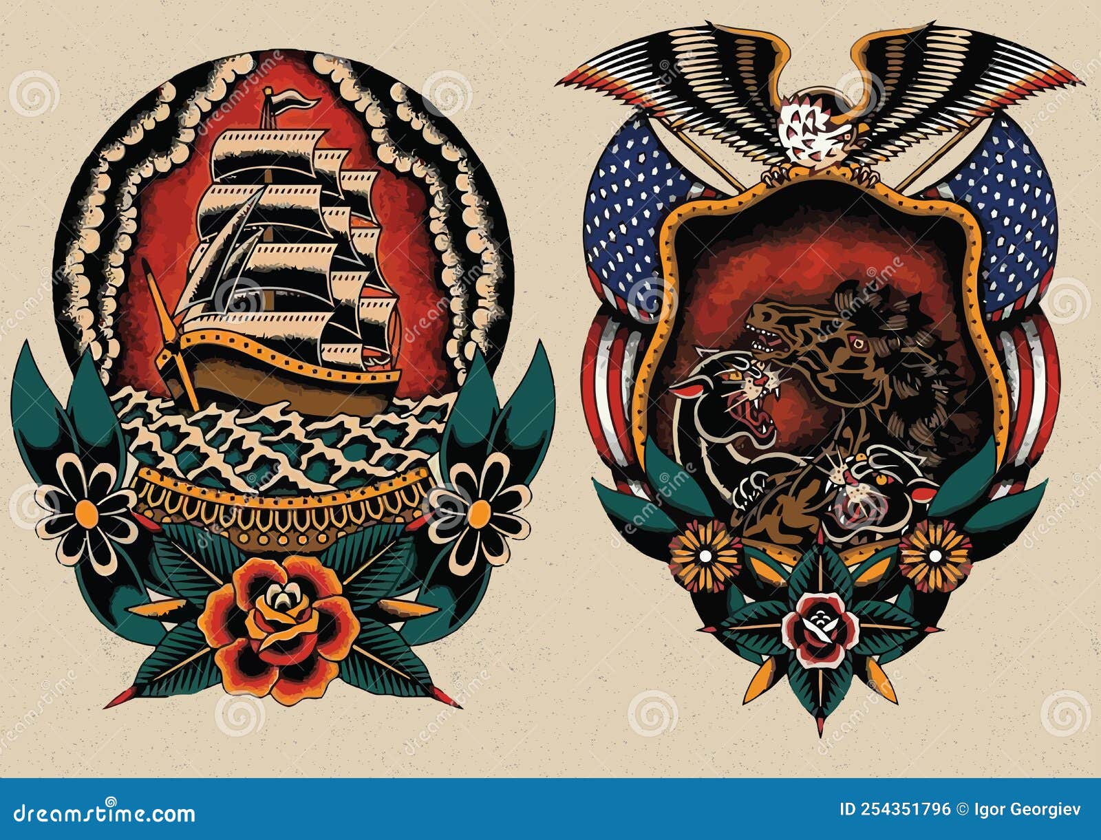 Old Skool Tattoo flash set stock vector. Illustration of demon - 254351796