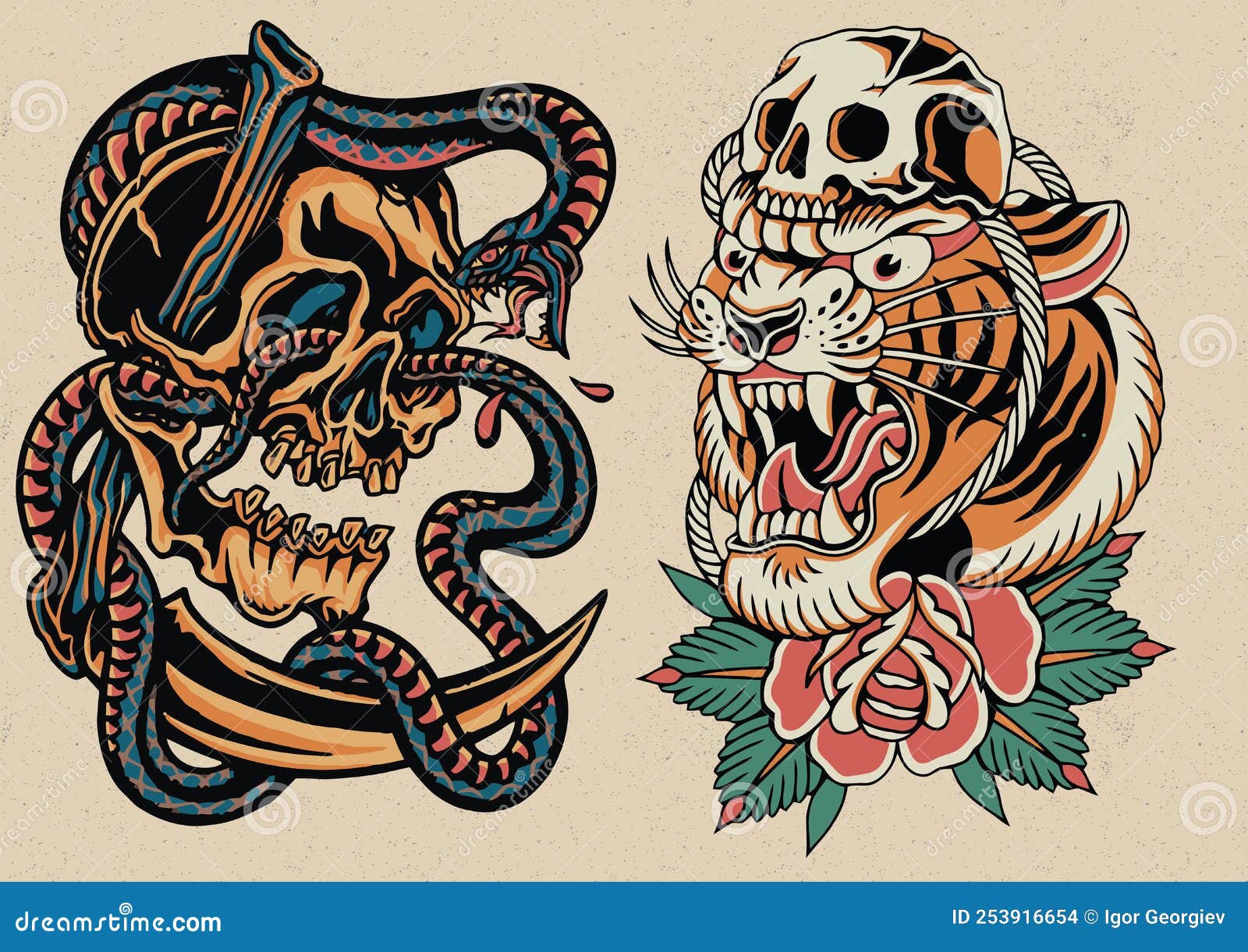 Old Skool Tatoo flash set stock vector. Illustration of bird - 253916654