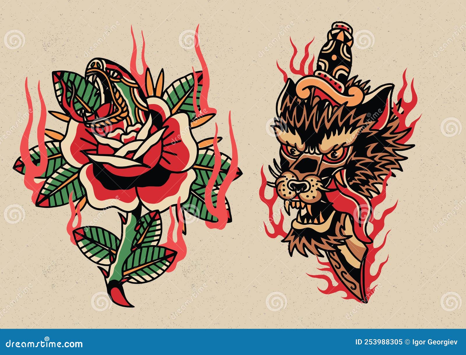 Old Skool Tatoo flash set stock vector. Illustration of flash - 253988305