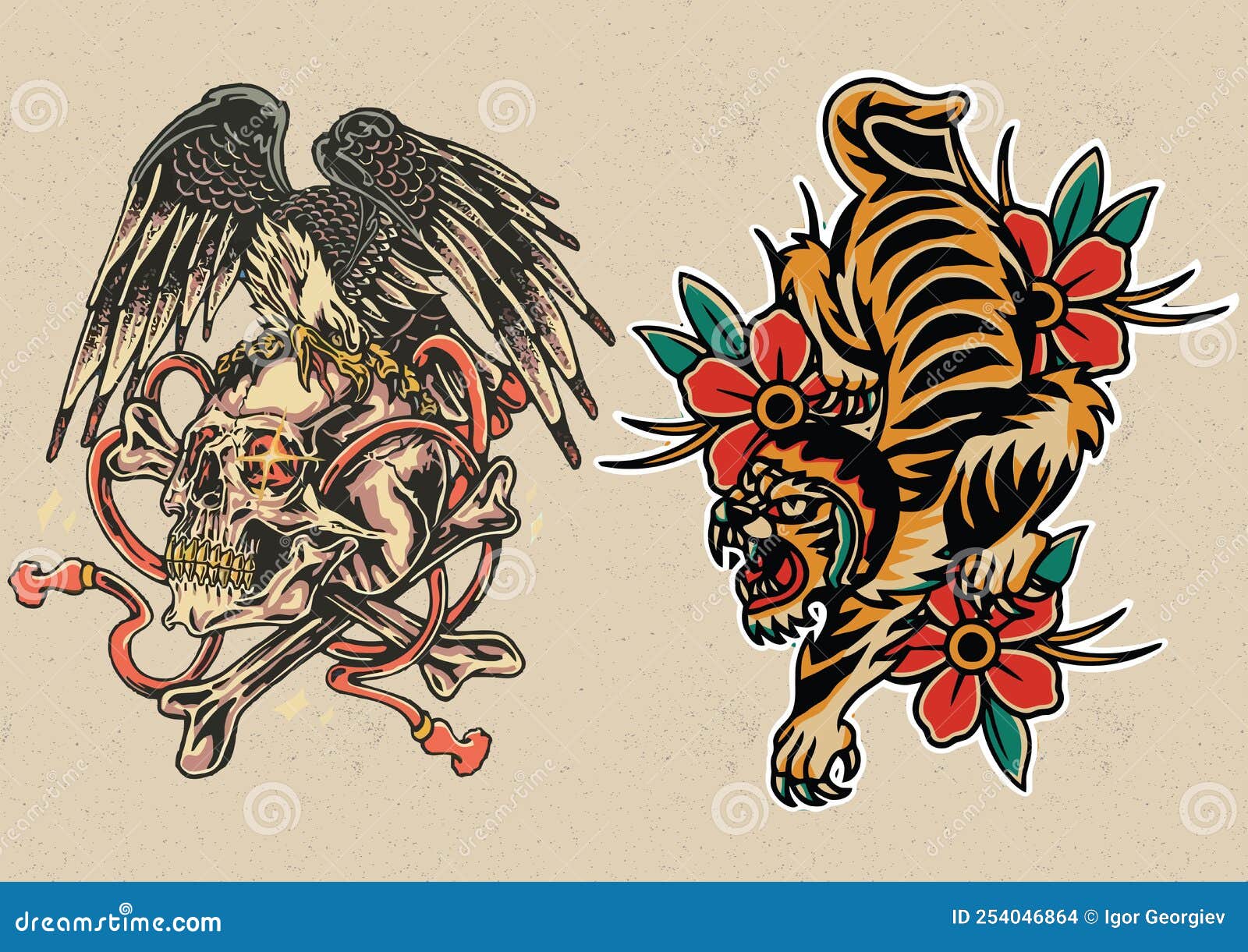 Old Skool Tatoo flash set stock vector. Illustration of bird - 254046864