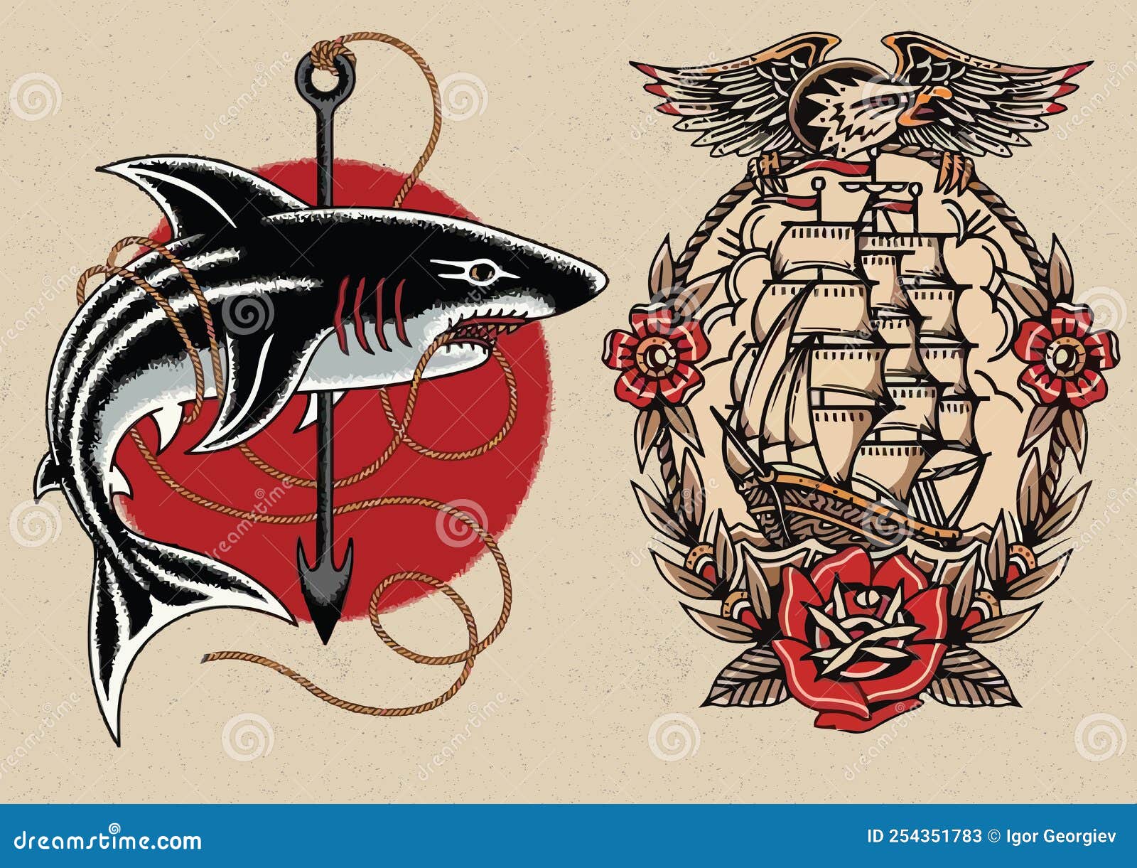 Old Skool Tattoo Flash Set Vector Illustration Poster Template ...