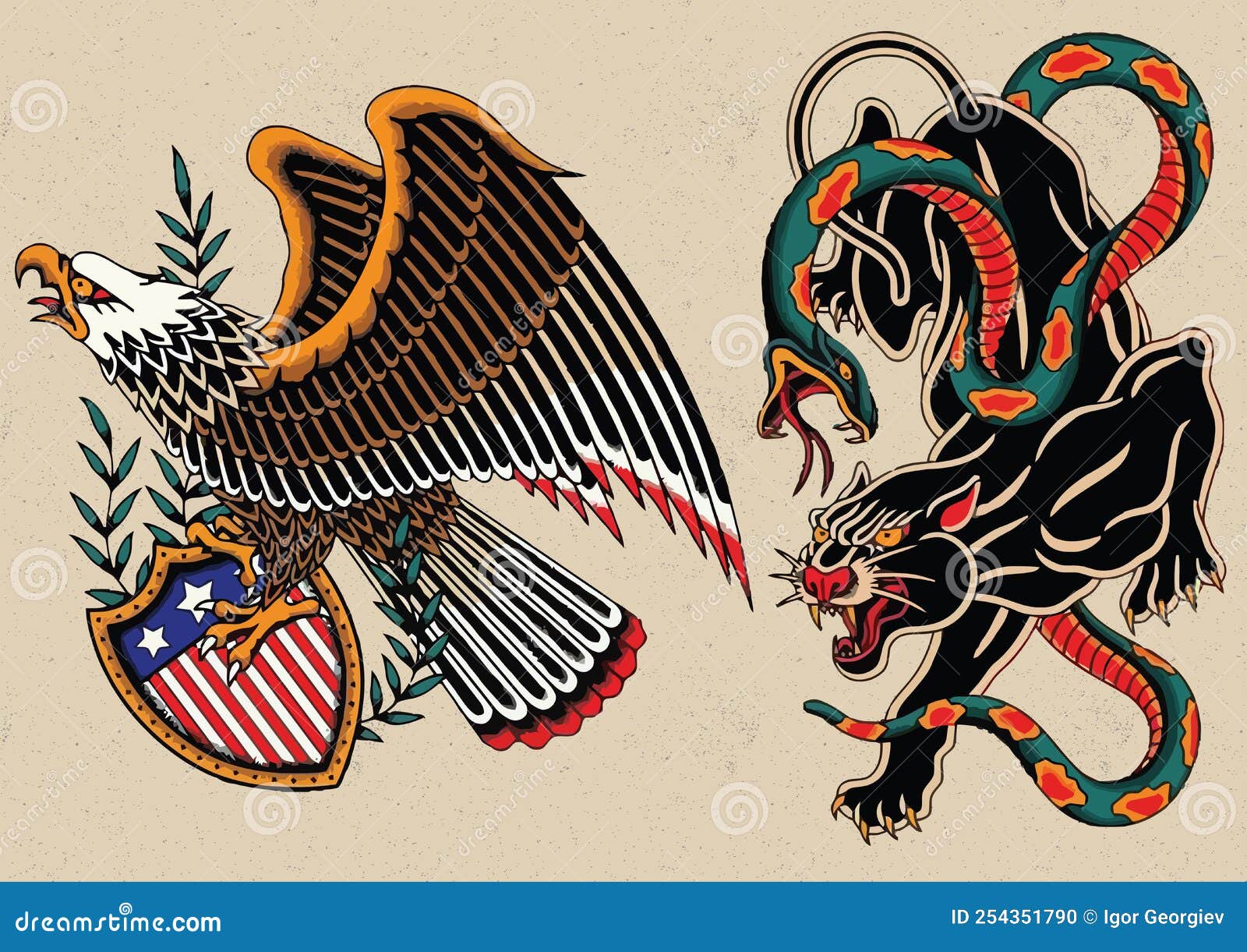 Old Skool Tattoo Flash Set Vector Illustration Poster Template ...