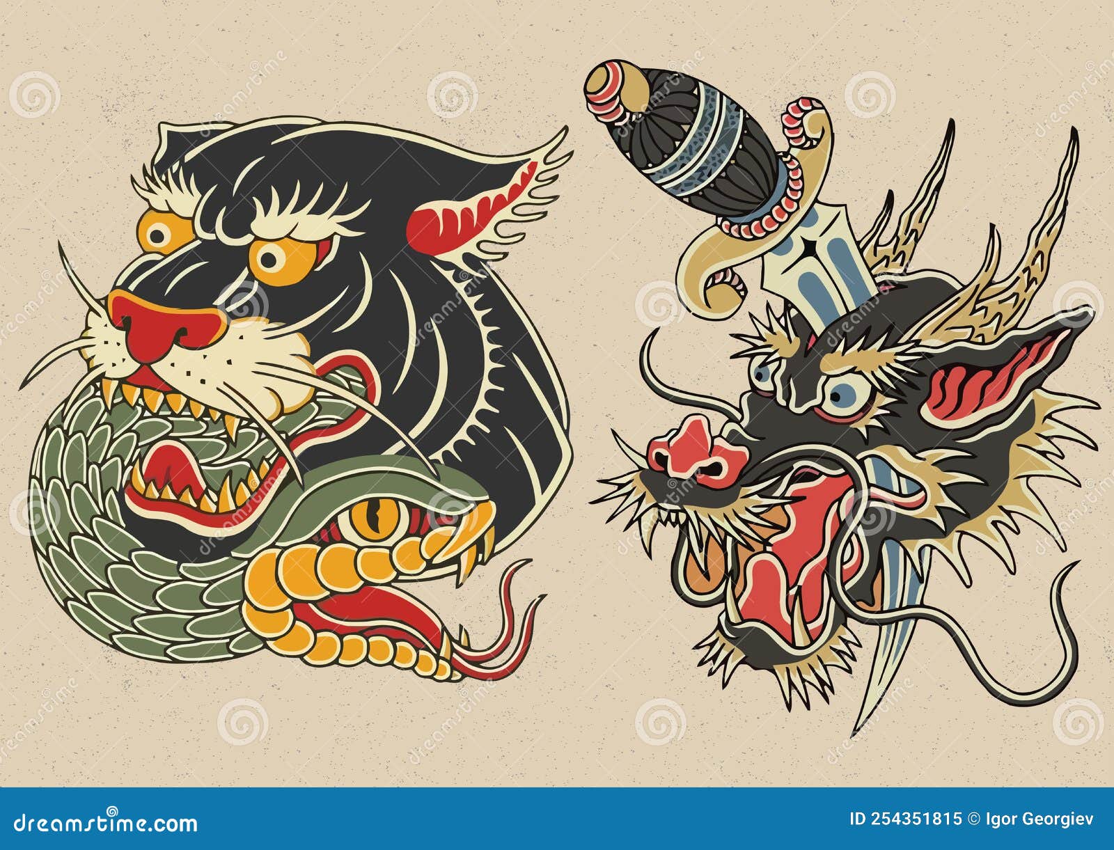Old Skool Tattoo flash set stock vector. Illustration of geisha - 254351815