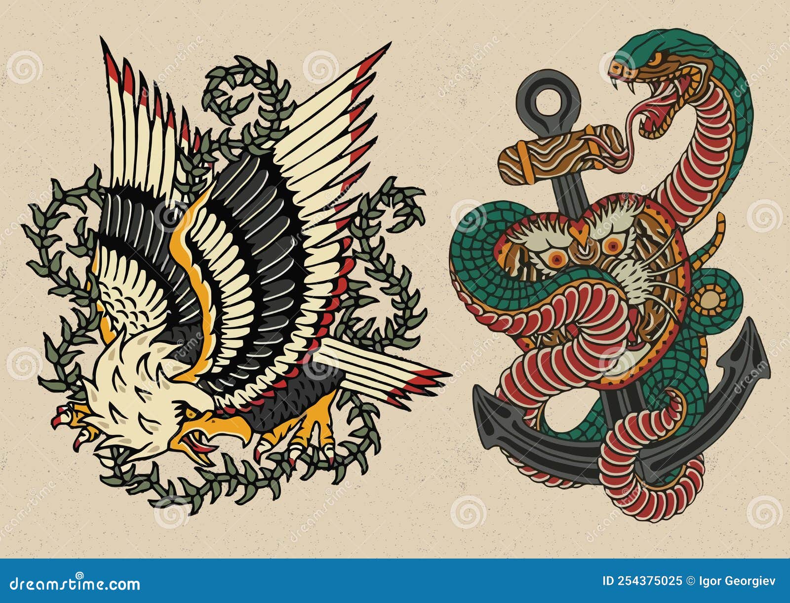 Old Skool Tattoo flash set stock vector. Illustration of eagle - 254375025