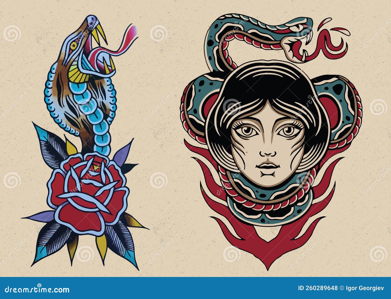 Old Skool Tattoo Flash Set Vector Illustration Poster Template Stock ...