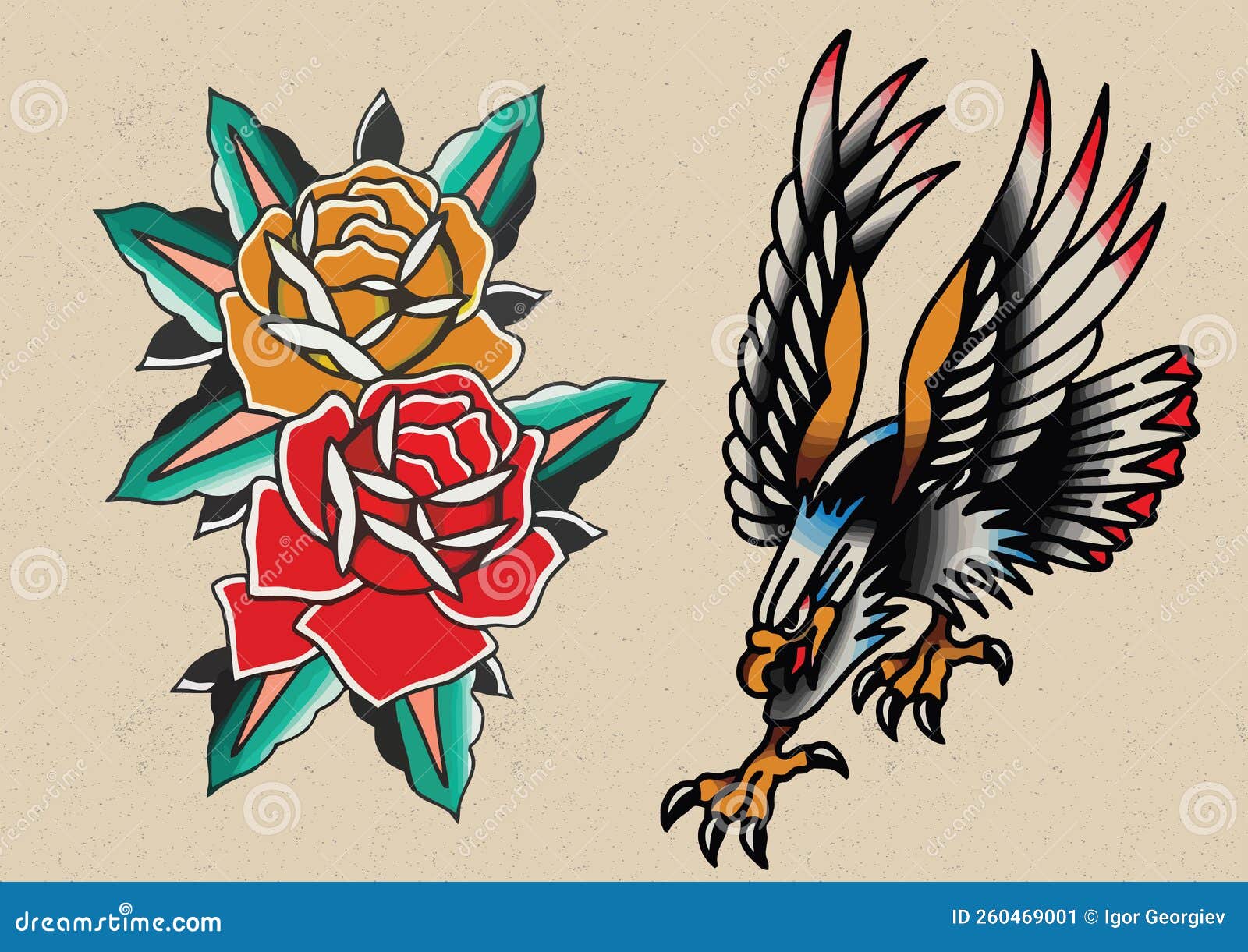 Old Skool Tattoo Flash Set Vector Illustration Poster Template Stock ...