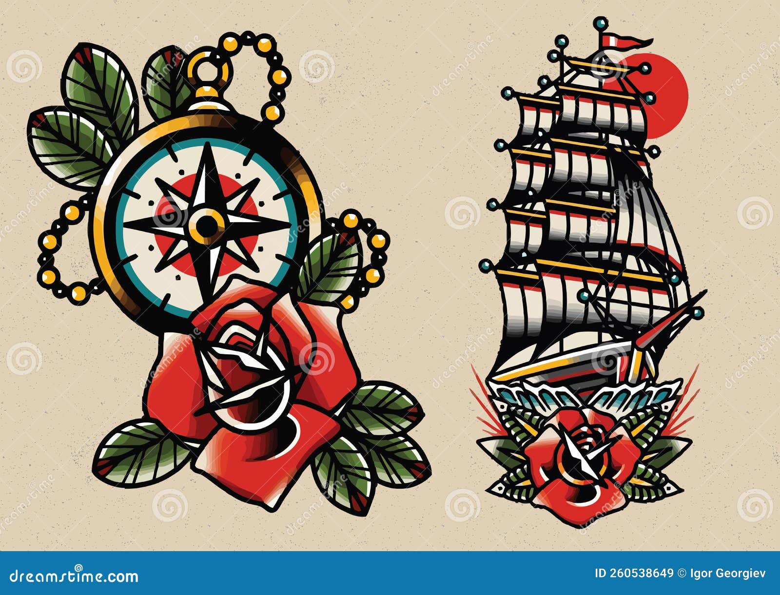 Old Skool Tattoo Flash Set Vector Illustration Poster Template Stock ...