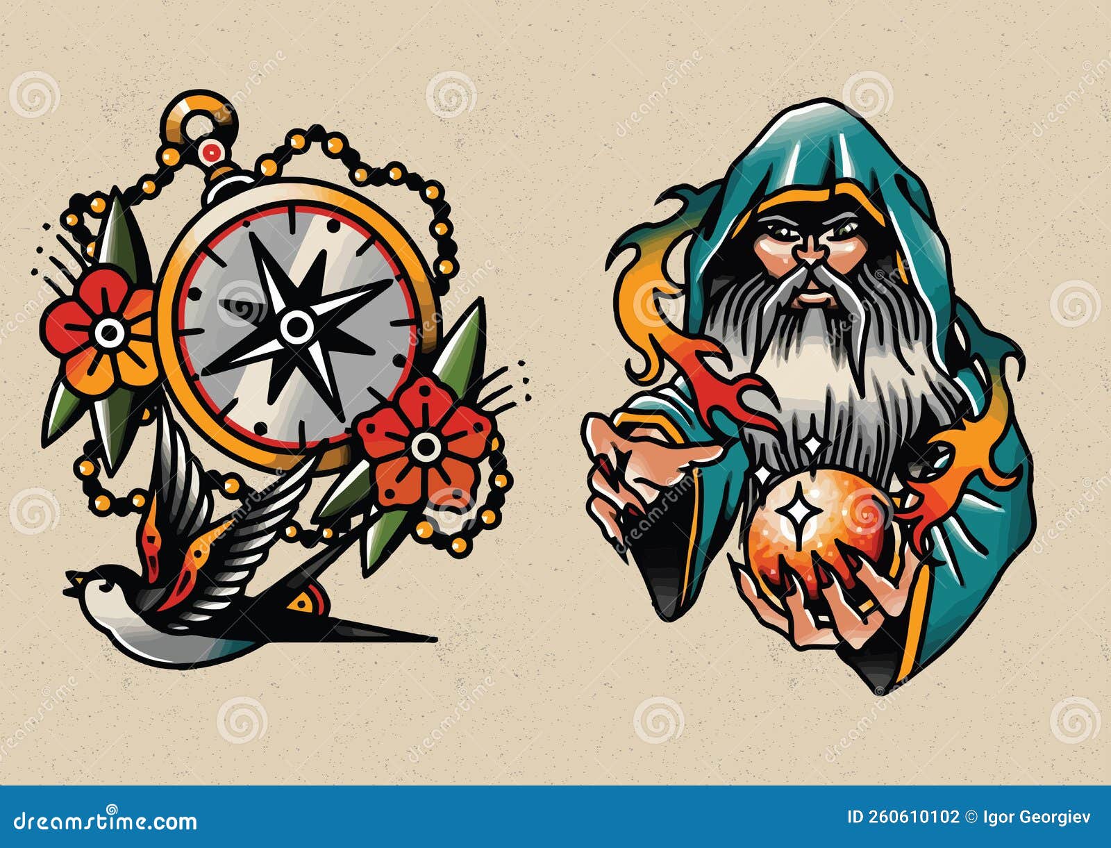 Old Skool Tattoo Flash Set Vector Illustration Poster Template Stock Vector Illustration Of