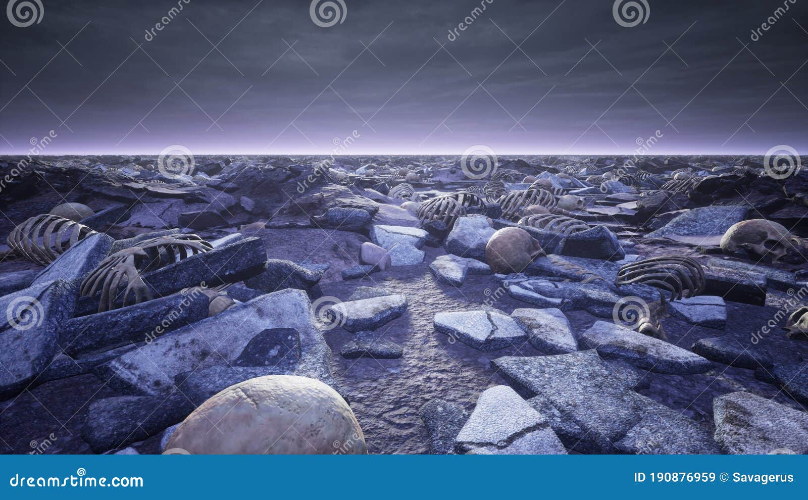 Old Skulls And Human Bones Lie On The Battlefield After A Devastating ...