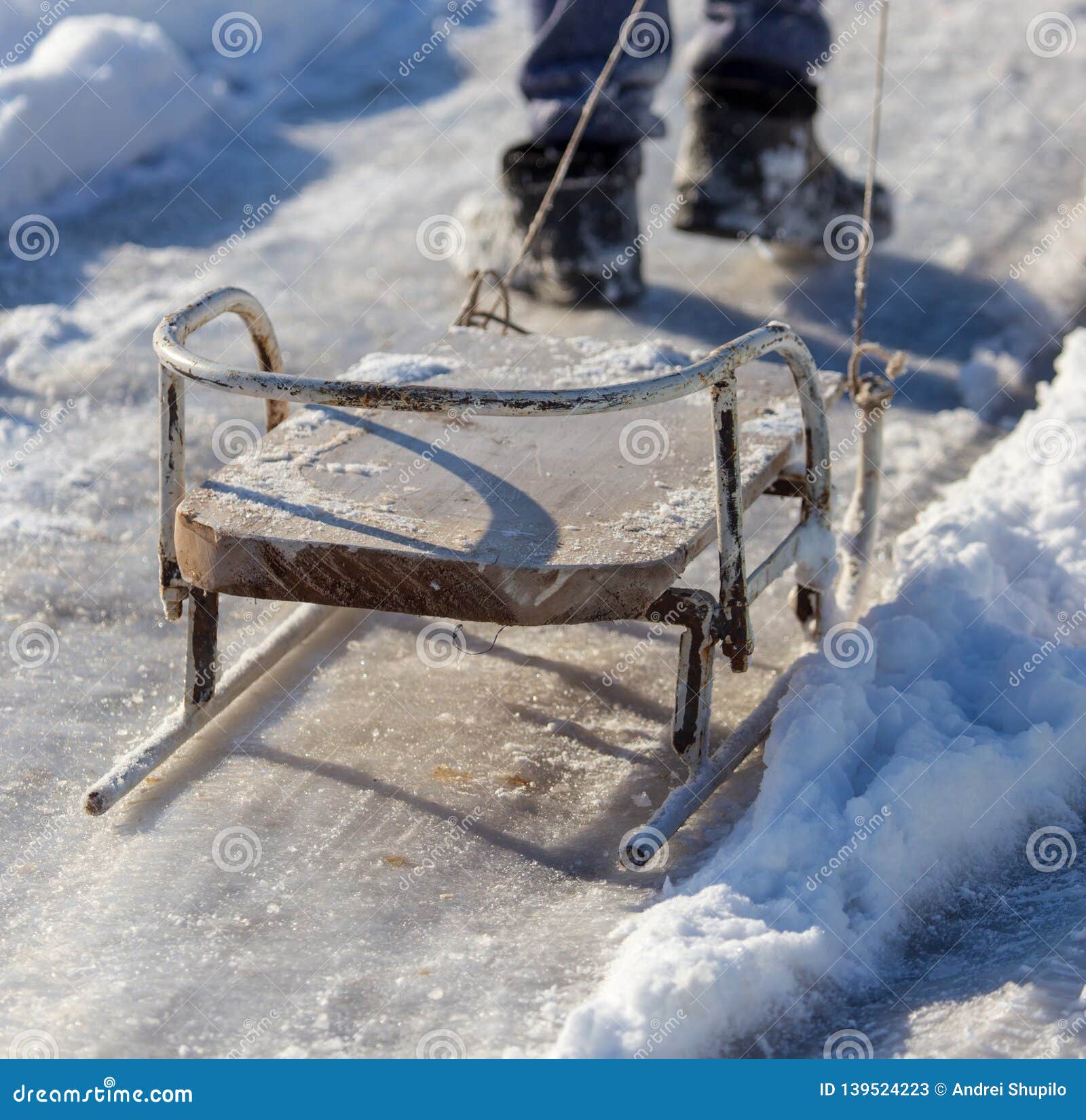 Old Sled in the Snow in Winter Stock Image - Image of christmas, sled ...